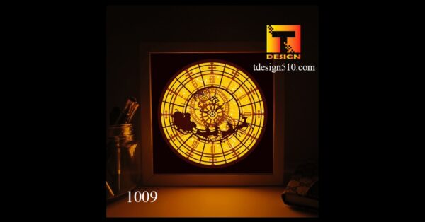 Christmas Clock Paper cutting light shadow box template svg