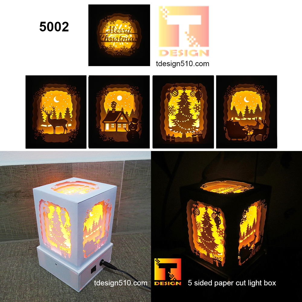 5002 Christmas 5 Sided Paper Cut Light Box Template Shadow Box 3D 