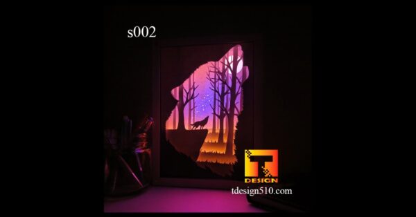 Wolf Paper cut light box template shadow box 3D papercut svg