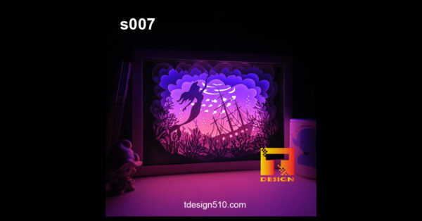 Mermaid Paper cutting light shadow box template papercut svg