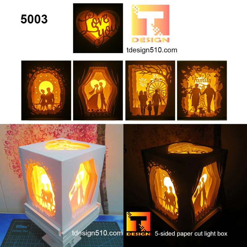 Love 5 sided Paper cutting light shadow box template 3D svg