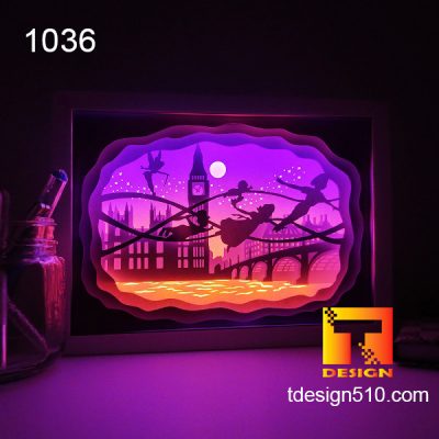 Peter Pan Paper cut light shadow box template papercut svg