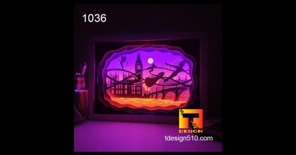 Peter Pan Paper cut light shadow box template papercut svg