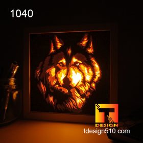 Wolf Paper cut light box template shadow box 3D papercut svg