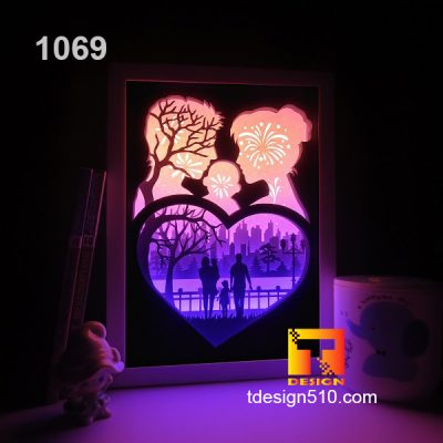 Love Family Paper cut light box template shadow box papercut