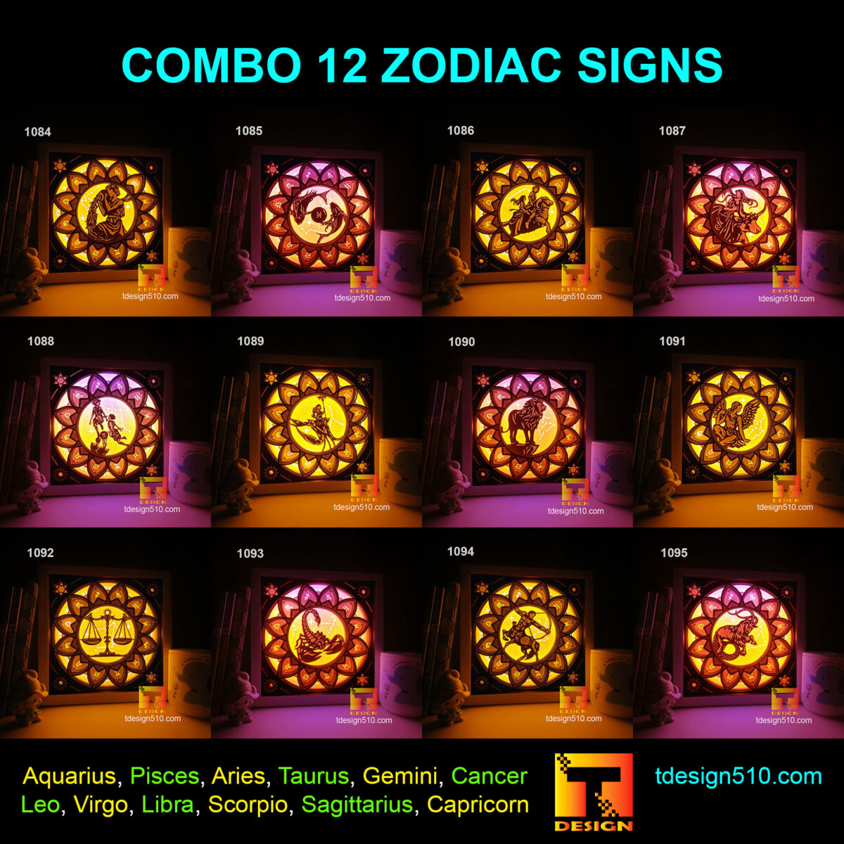 Zodiac Capricorn Paper cut light box template 3D shadow box