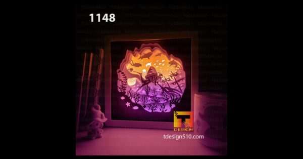 Ocean Diver 3D shadow box Paper cutting light box svg DIY