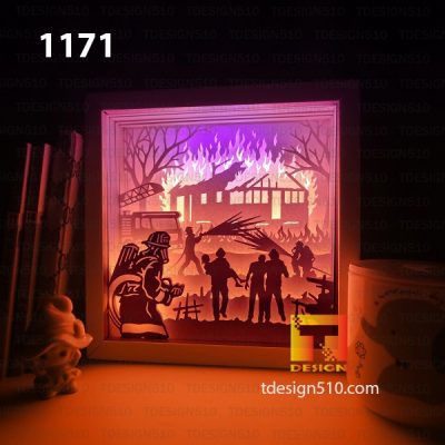 Firefighter 3D shadow box Paper cut light box template svg
