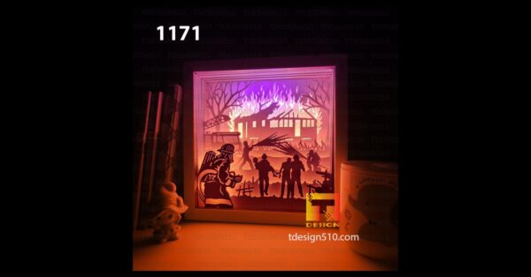 Firefighter 3D shadow box Paper cut light box template svg