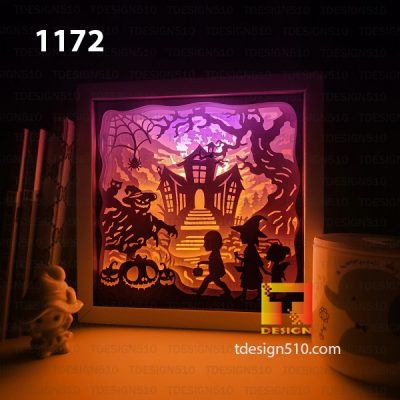 Halloween 3D shadow box Paper cutting light box template svg