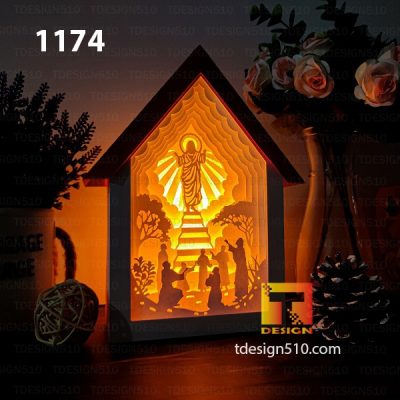 Jesus Christmas House Paper cutting lamp 3D shadow box svg