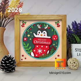 Christmas Penguin 3D shadow box Paper cutting templates svg