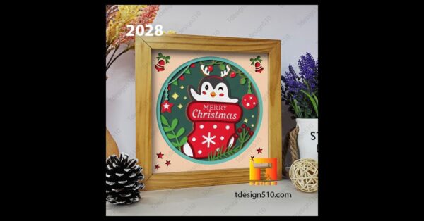 Christmas Penguin 3D shadow box Paper cutting templates svg
