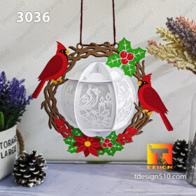 Cardinal Christmas Lantern Paper cutting lamp shadow box SVG