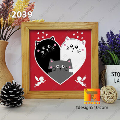 Cat Family 3D shadow box Paper cutting template papercut svg